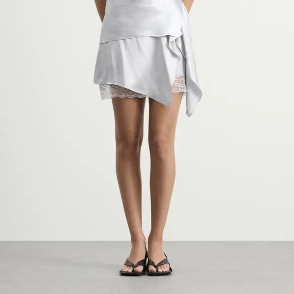Acne Studios Inouki Shiny Satin Skirt With Lace Trim - Ice Blue