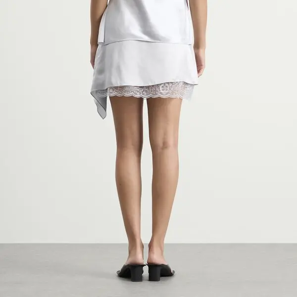 Acne Studios Inouki Shiny Satin Skirt With Lace Trim - Ice Blue