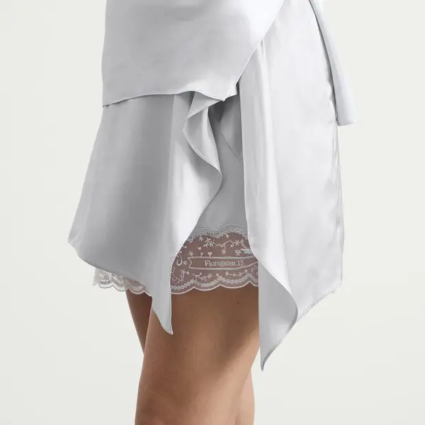 Acne Studios Inouki Shiny Satin Skirt With Lace Trim - Ice Blue