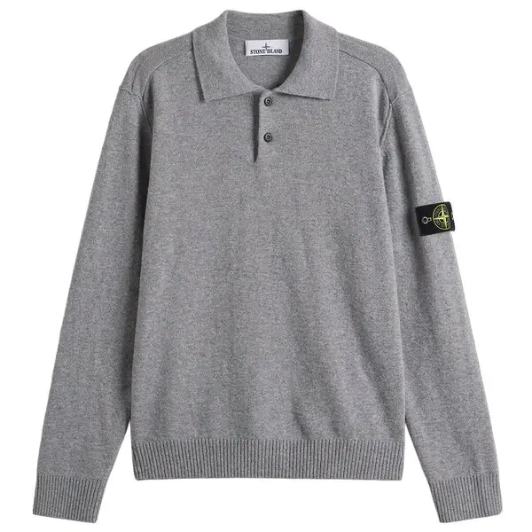 Stone Island Geelong Wool Long Sleeve Polo - Grey Melange