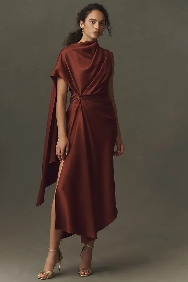 DE LA VALI Lunessa Satin Midi Dress