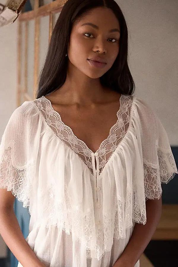 LYREBIRD Chiffon Lace-trim Mini Dress - Ivory