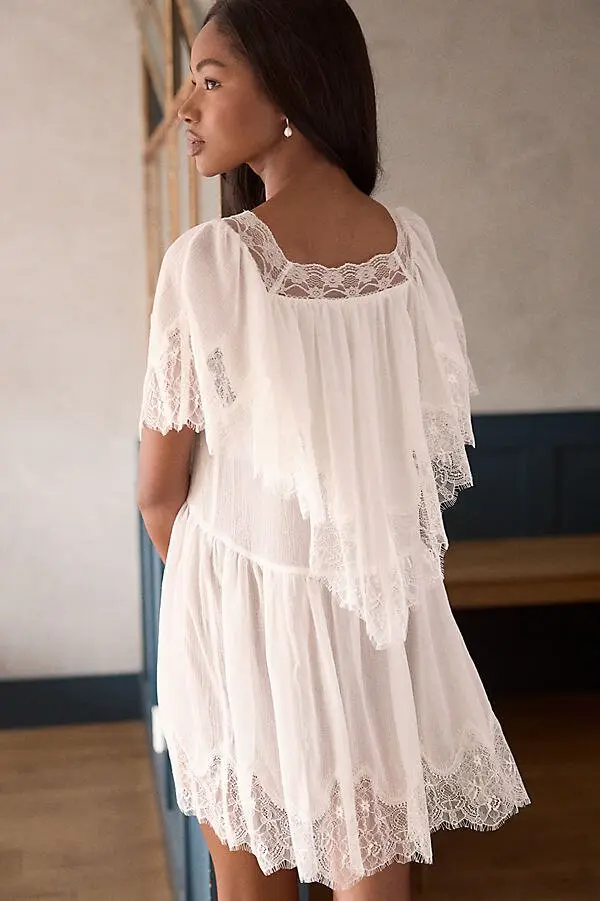 LYREBIRD Chiffon Lace-trim Mini Dress - Ivory
