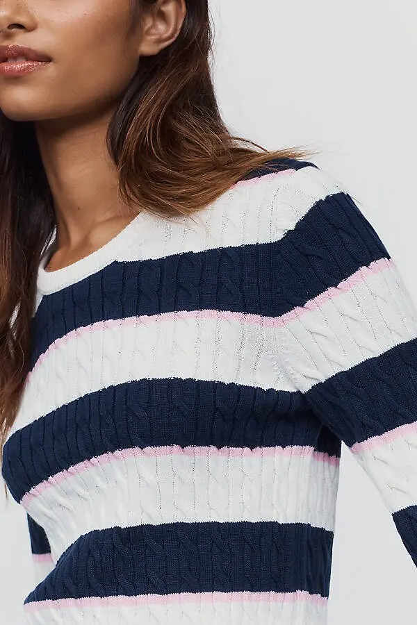 Maeve Cable-knit Pullover Sweater - Blue Stripe