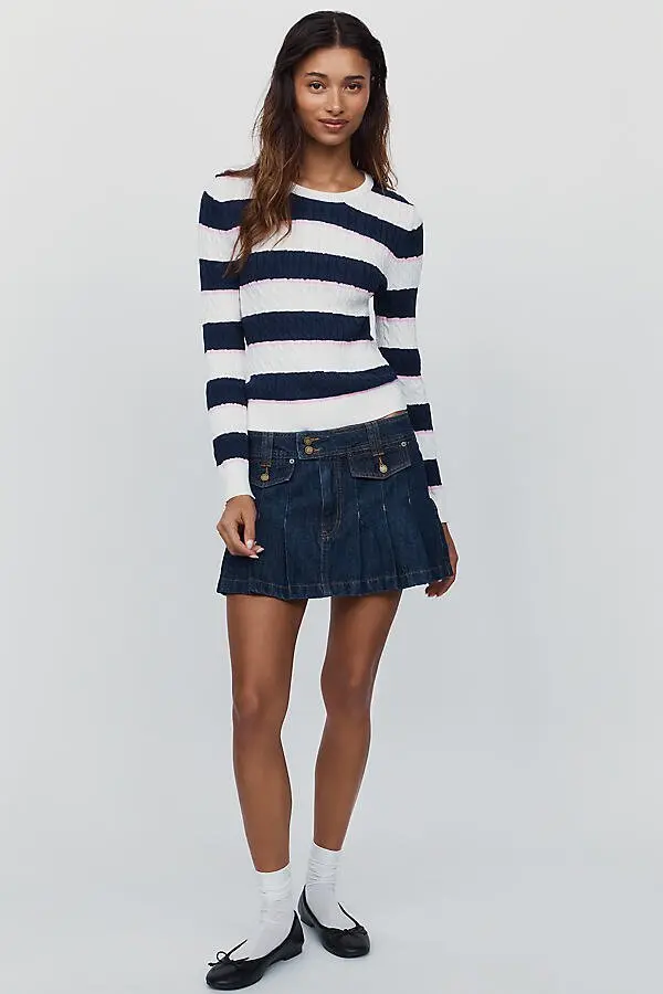 Maeve Cable-knit Pullover Sweater - Blue Stripe