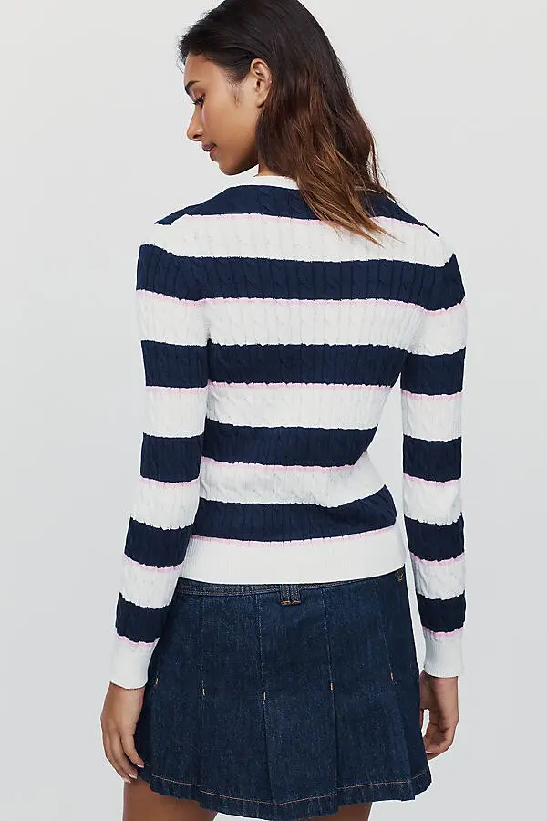 Maeve Cable-knit Pullover Sweater - Blue Stripe
