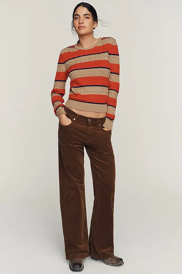 Maeve Striped Cable-knit Pullover Sweater - Red Stripe