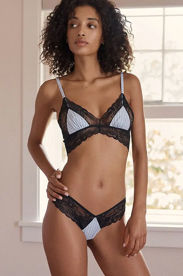 LYREBIRD Lace-trim Triangle Bralette - Blue Stripe