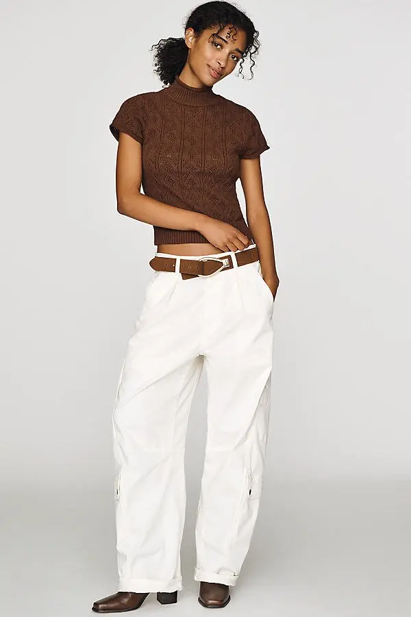 Anthropologie Short-sleeve Cable Knit Mock Neck Sweater