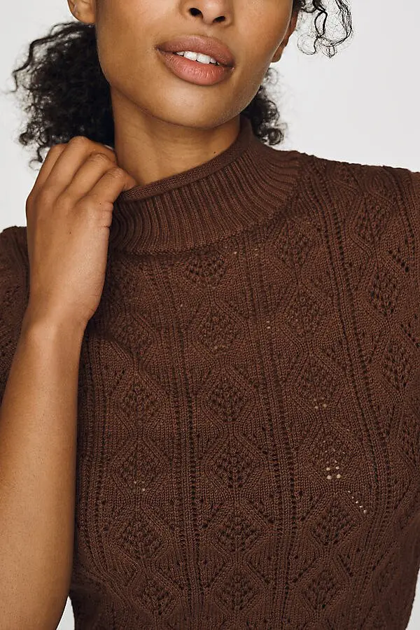 Anthropologie Short-sleeve Cable Knit Mock Neck Sweater