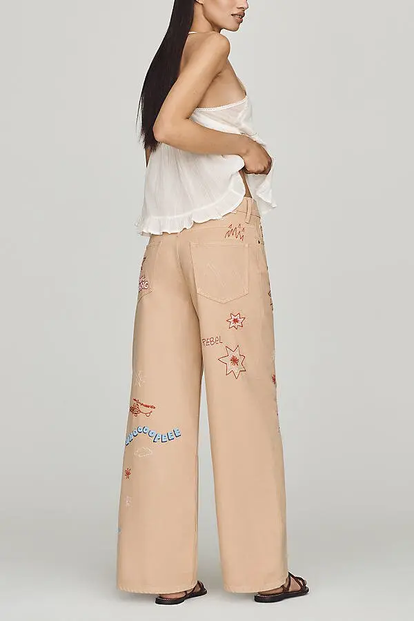 MOTHER Embroidered Mid-rise Wide-leg Ankle Jeans