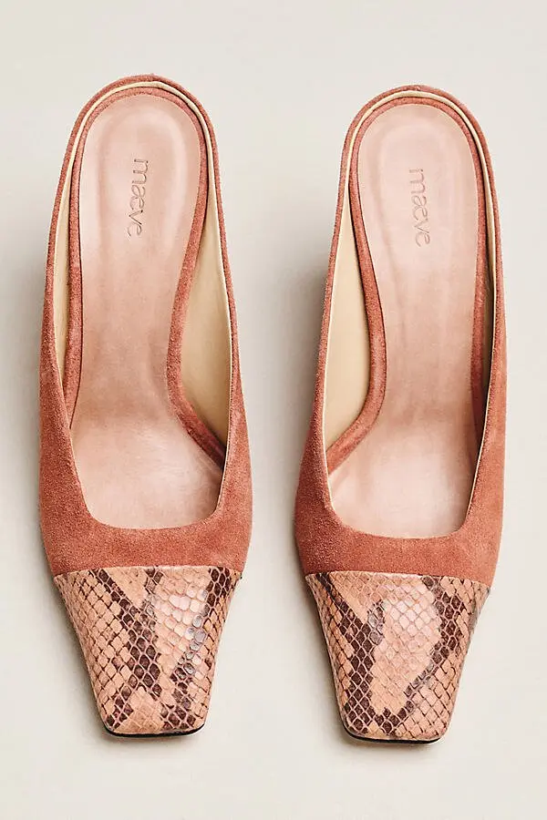 Maeve Leather Toe Cap Wedge Mules - Rose