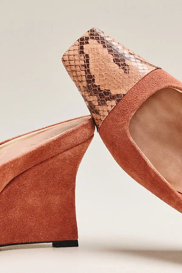 Maeve Leather Toe Cap Wedge Mules - Rose