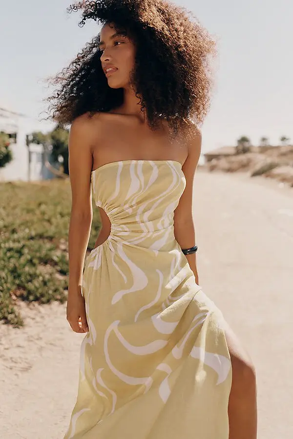 CELANDINE Strapless Cutout Midi Dress With Side Slit