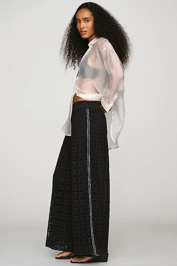 OLLARI 100% Cotton Striped Cutwork Track Pants