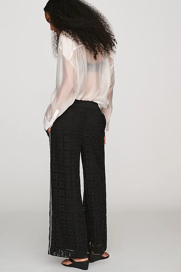 OLLARI 100% Cotton Striped Cutwork Track Pants