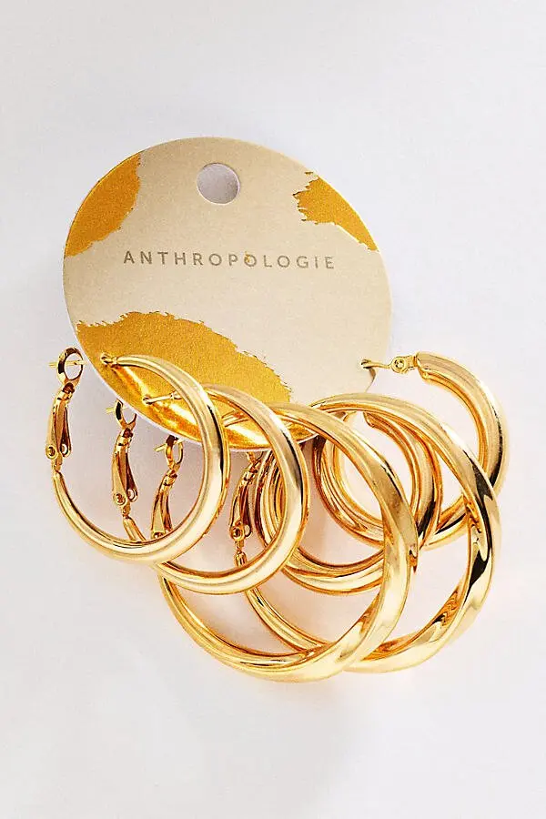 Anthropologie Twisted Hoop Earrings, Set Of 3 - Gold