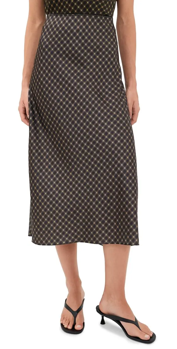 Vince Plaid Slip Midi Skirt