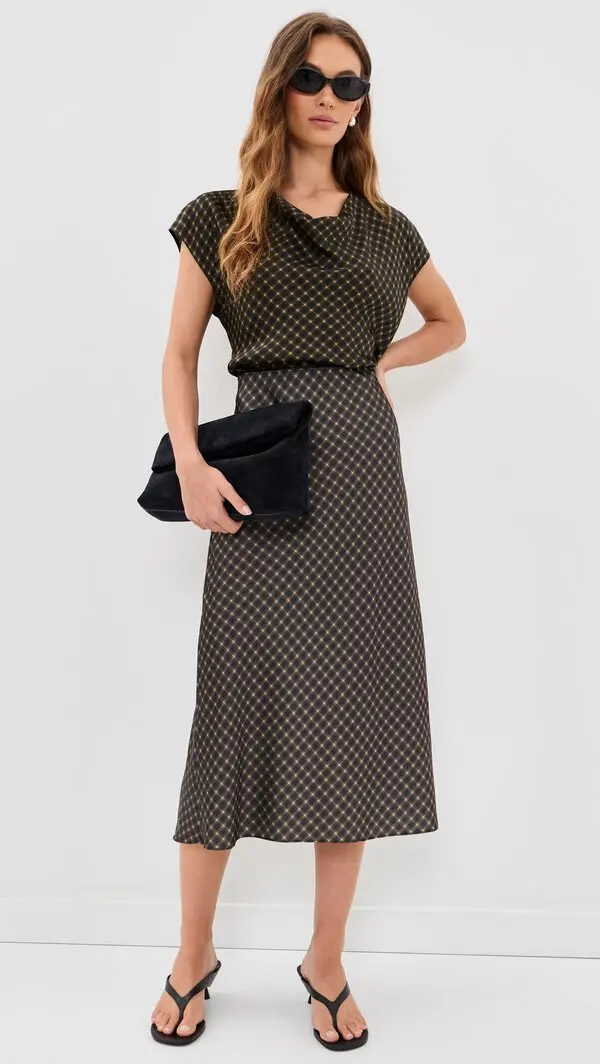 Vince Plaid Slip Midi Skirt