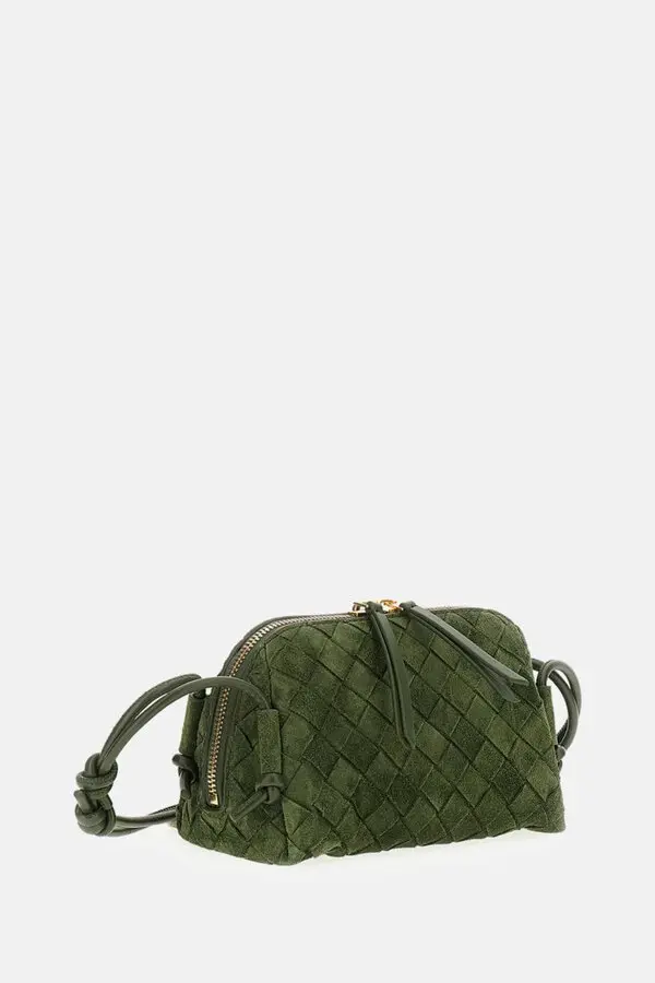 Bottega Veneta Suede Nappa Pochette With Intertwined Motif - Verde