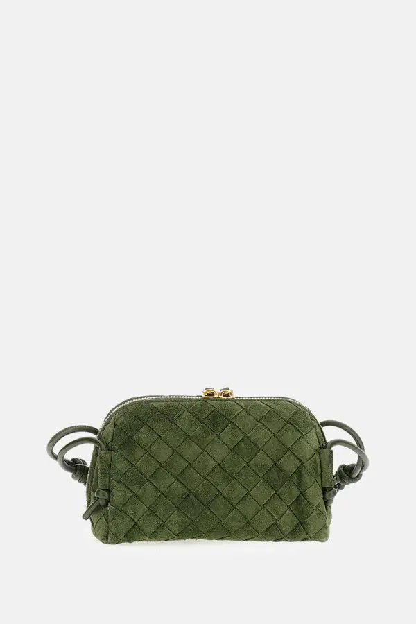 Bottega Veneta Suede Nappa Pochette With Intertwined Motif - Verde