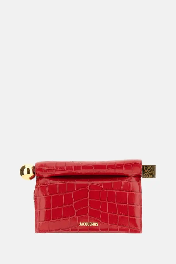 Jacquemus Folded Clutch Bag With Crocodile Effect Embossing - Rosso