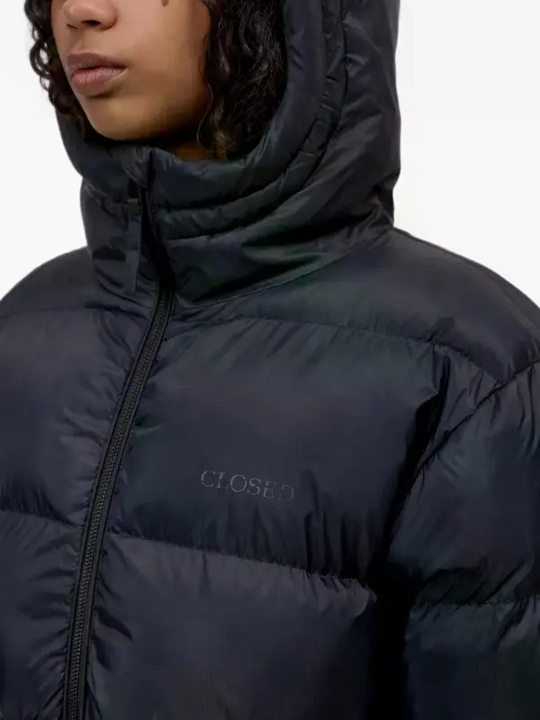 Closed Drawstring Waist Hooded Puffer Jacket - Black