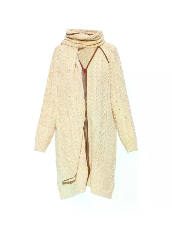 DIESEL® Cable-knit Coat With Leather Trim