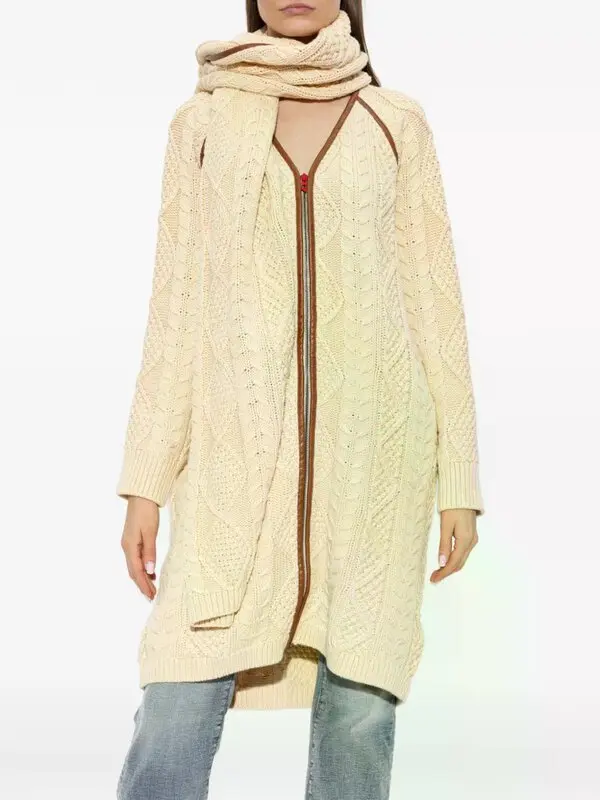 DIESEL® Cable-knit Coat With Leather Trim