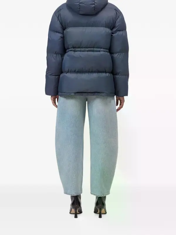 Closed Hooded Padded Jacket With Drawstring Waist - Blue