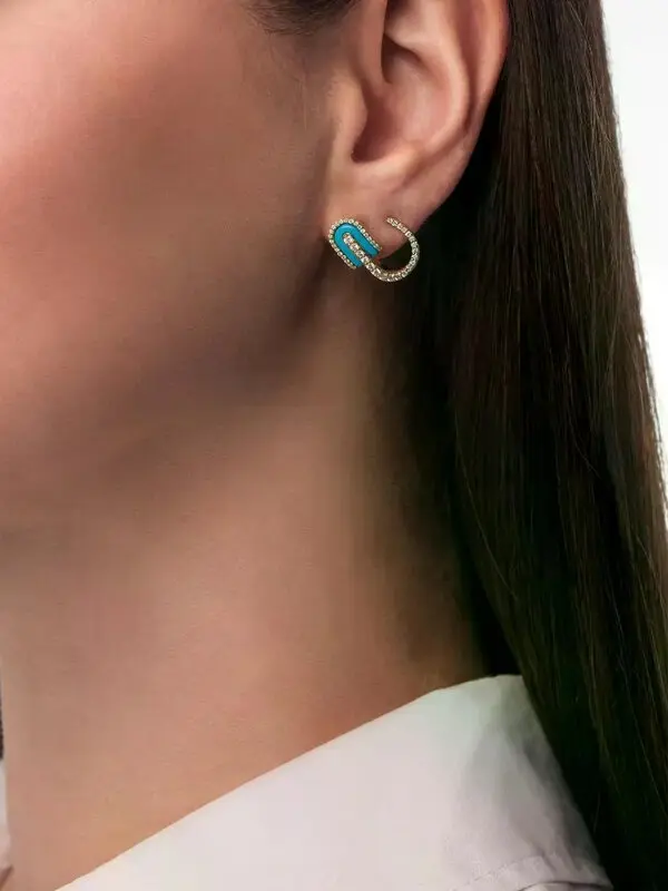 U LOS ANGELES 18k Yellow Diamond And Turquoise Huggie Earrings