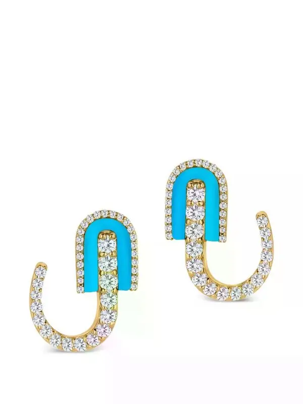 U LOS ANGELES 18k Yellow Diamond And Turquoise Huggie Earrings - Gold