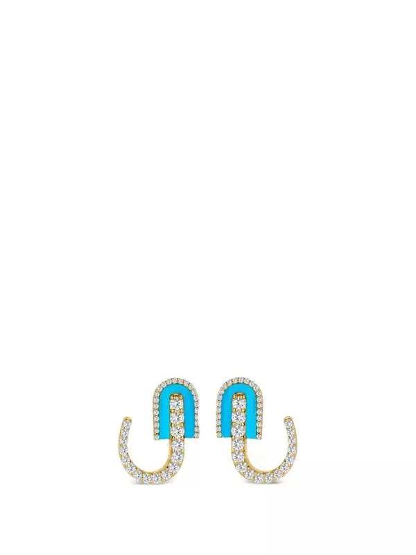 U LOS ANGELES 18k Yellow Diamond And Turquoise Huggie Earrings - Gold