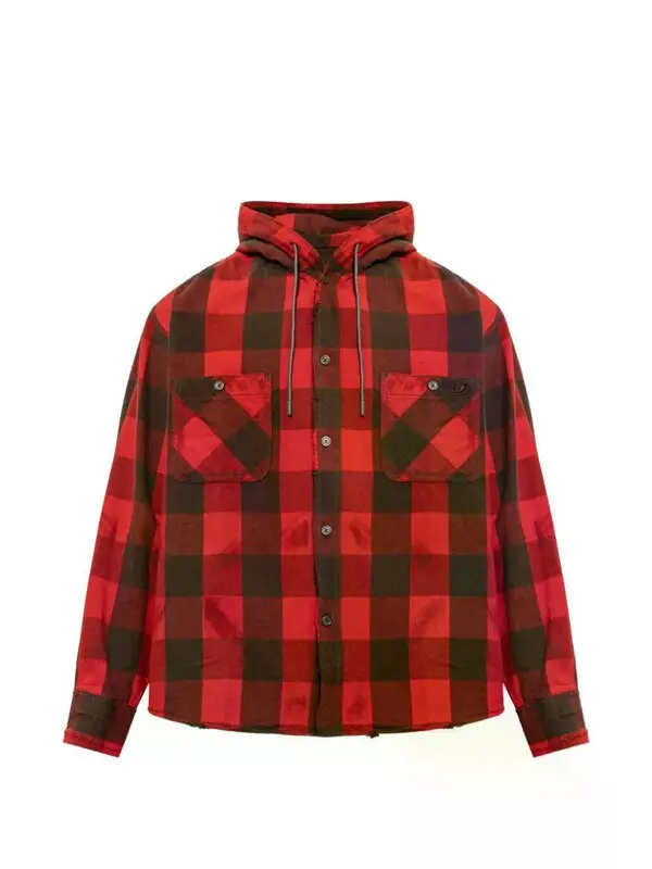 DIESEL® Distressed-hooded Shirt In Check Flannel