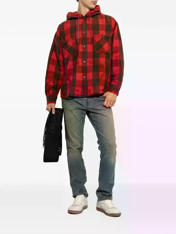 DIESEL® Distressed-hooded Shirt In Check Flannel