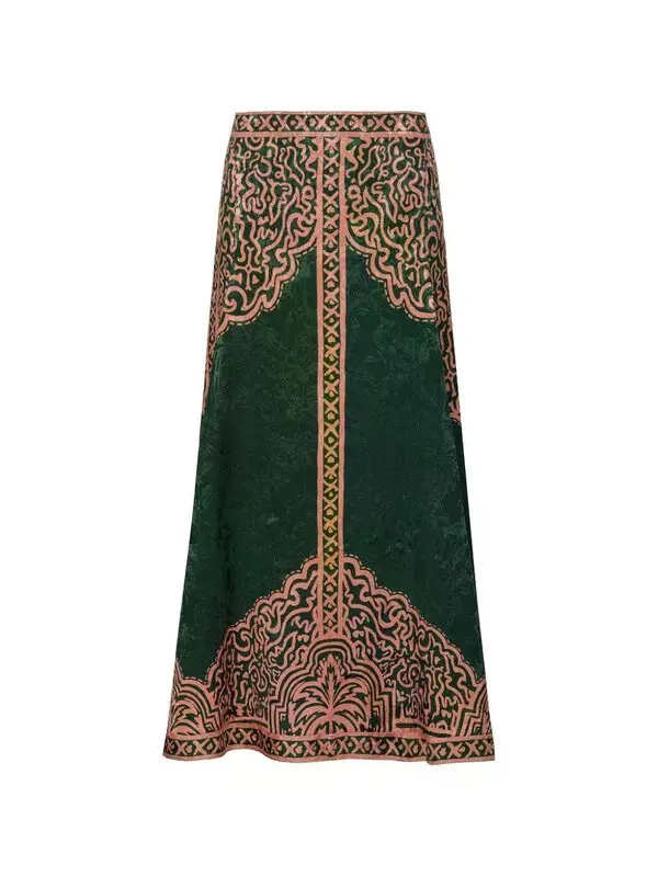 Johanna Ortiz Encanto De Isla Jacquard-pattern Skirt - Green