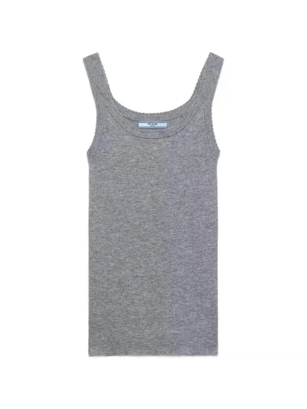 Prada Ribbed Knit Cashmere Tank Top With Scalloped Edges