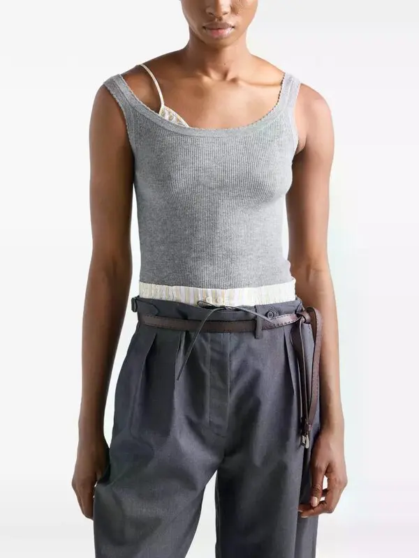 Prada Ribbed Knit Cashmere Tank Top With Scalloped Edges