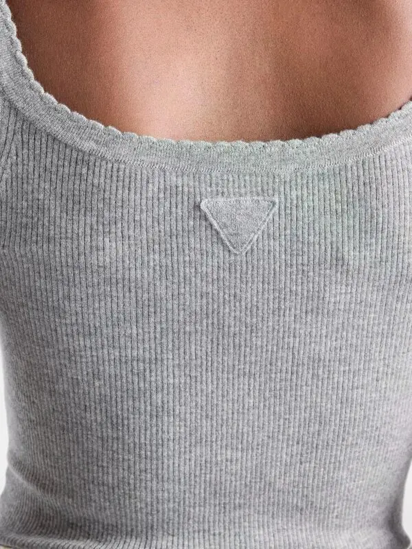 Prada Ribbed Knit Cashmere Tank Top With Scalloped Edges