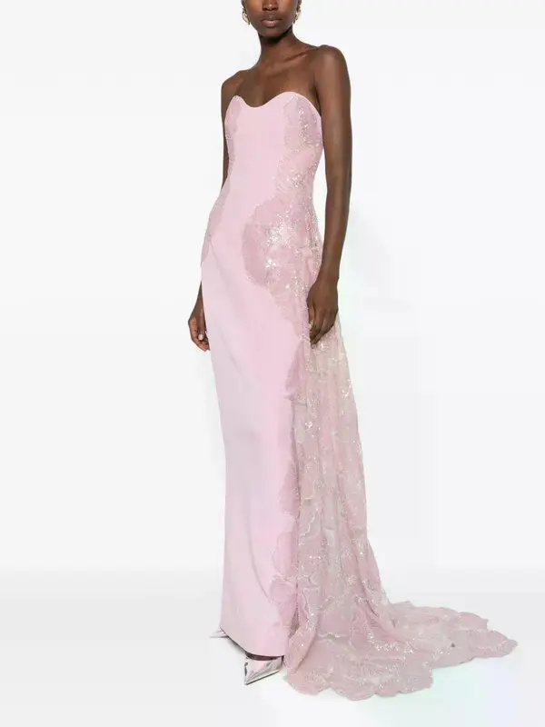 JEAN-LOUIS SABAJI Strapless Sequined Tulle Maxi Dress