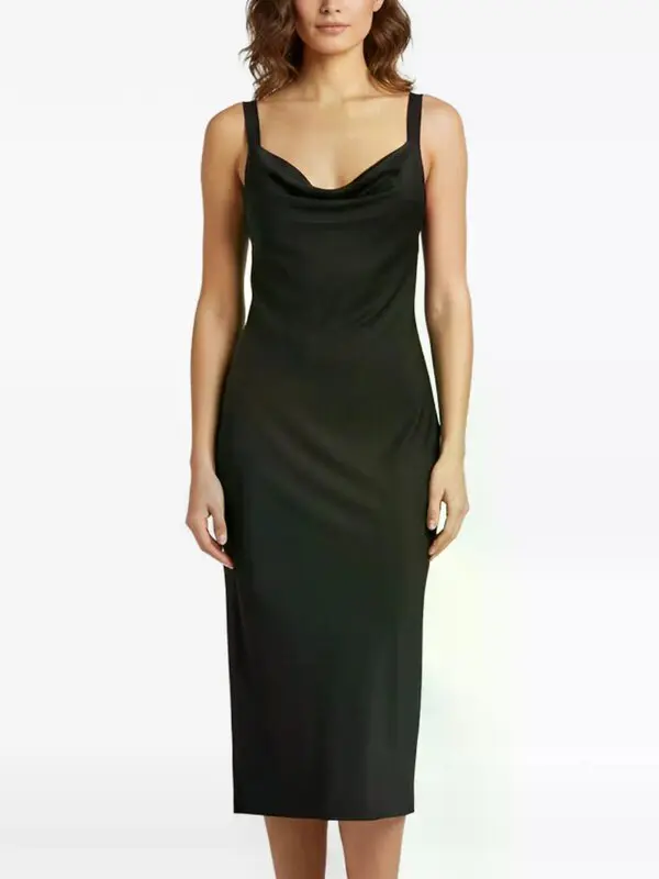 Theory Cowl Neck Stretch Knit Midi Dress - Black