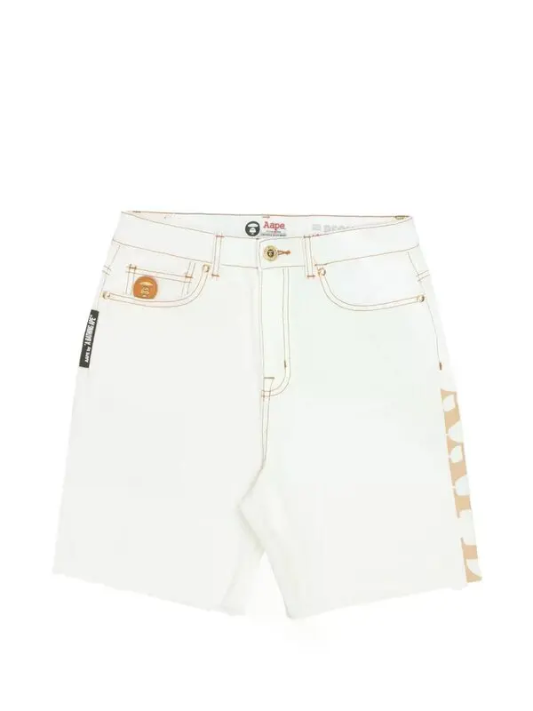 AAPE BY *A BATHING APE Logo Print Raw-cut Hem Shorts