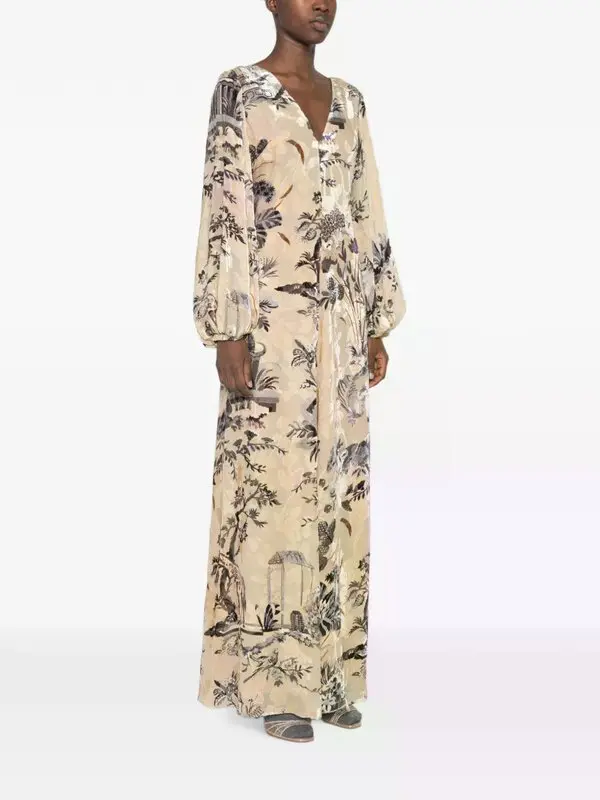 Etro Beige Floral Print Devoré Effect Maxi Dress