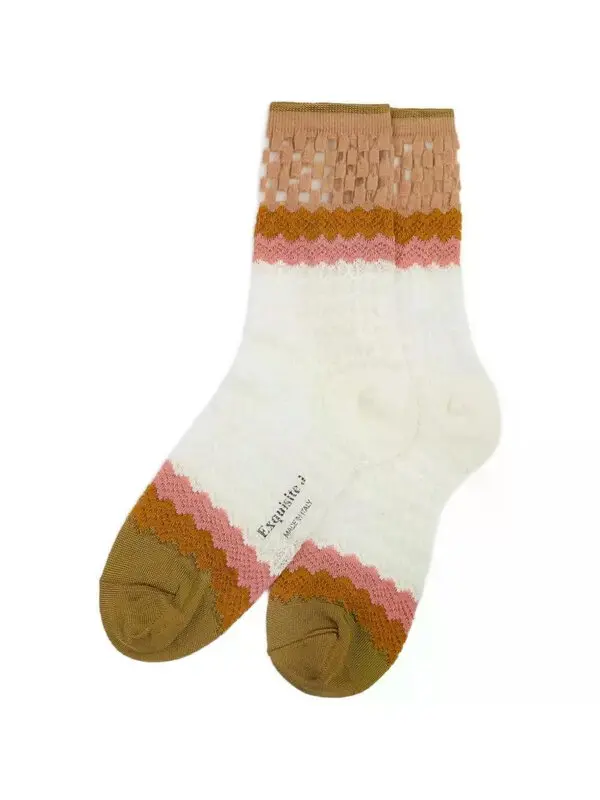 EXQUISITE J Chevron-knit Short Socks - White