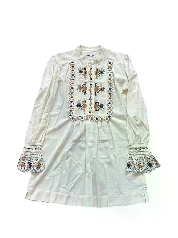 MARANT ETOILE Embroidered Ruffled-cuff Mini Dress - White
