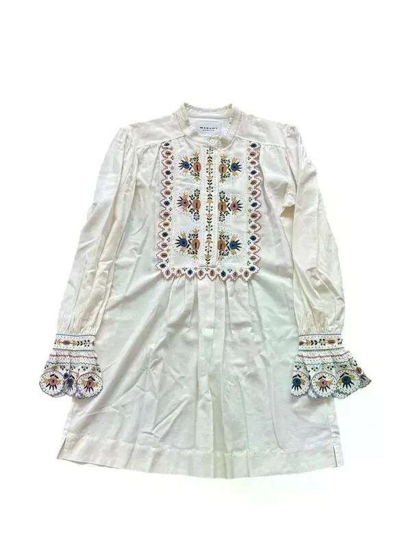 MARANT ETOILE Embroidered Ruffled-cuff Mini Dress