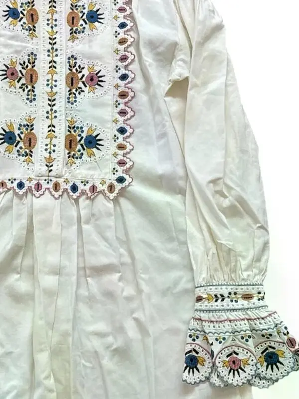 MARANT ETOILE Embroidered Ruffled-cuff Mini Dress - White