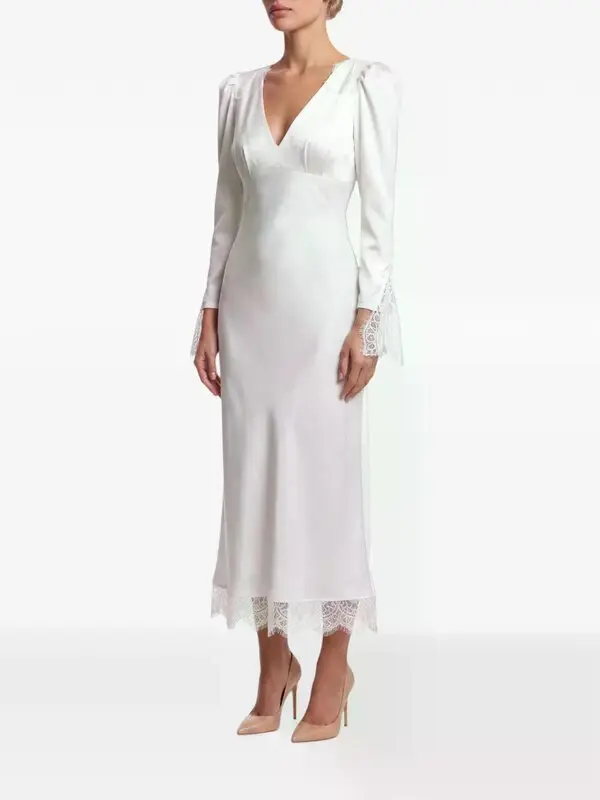 POST MERIDIEM Milk Satin Lace-trim Fitted Midi Dress