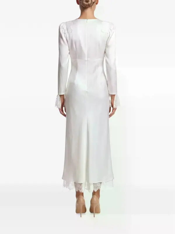 POST MERIDIEM Milk Satin Lace-trim Fitted Midi Dress