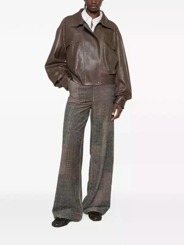 BYE Patchwork Check Wide Leg Trousers